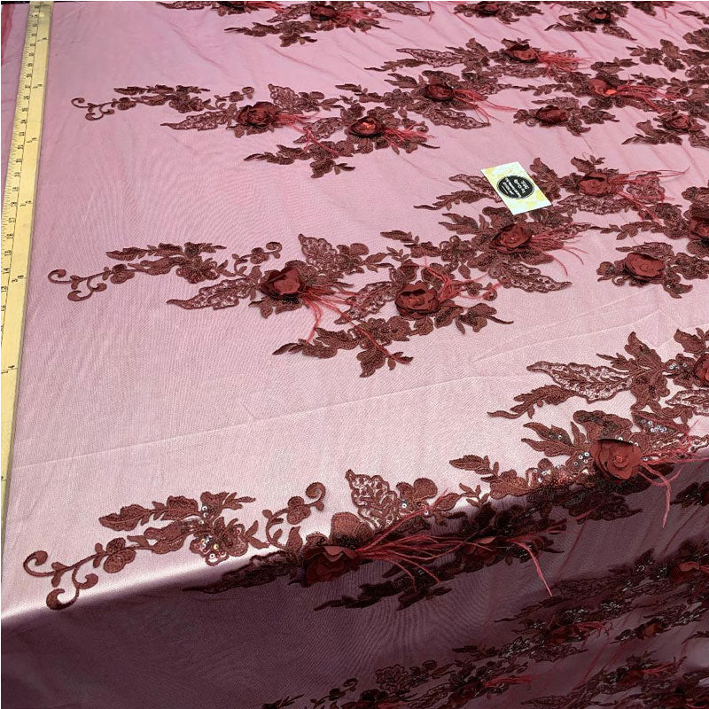 Luxury 3D Feather Design Flowers Mesh Lace