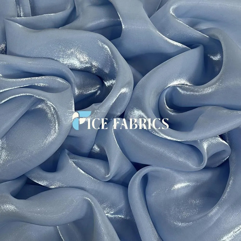 Light Blue Crystal Reflective Liquid Sheer Chiffon Fabric