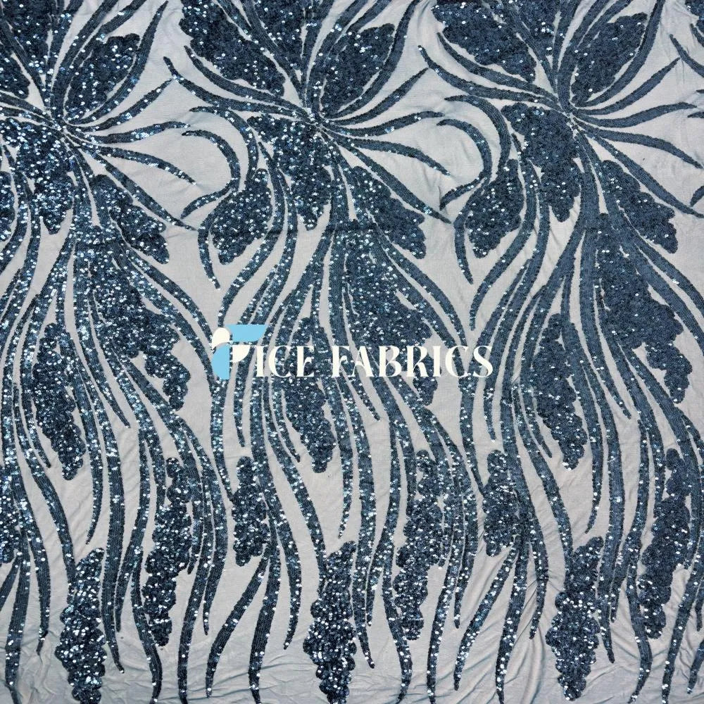 Teal Blue Feather Stretch Sequin Fabric By The Yard | Stretch Sequin