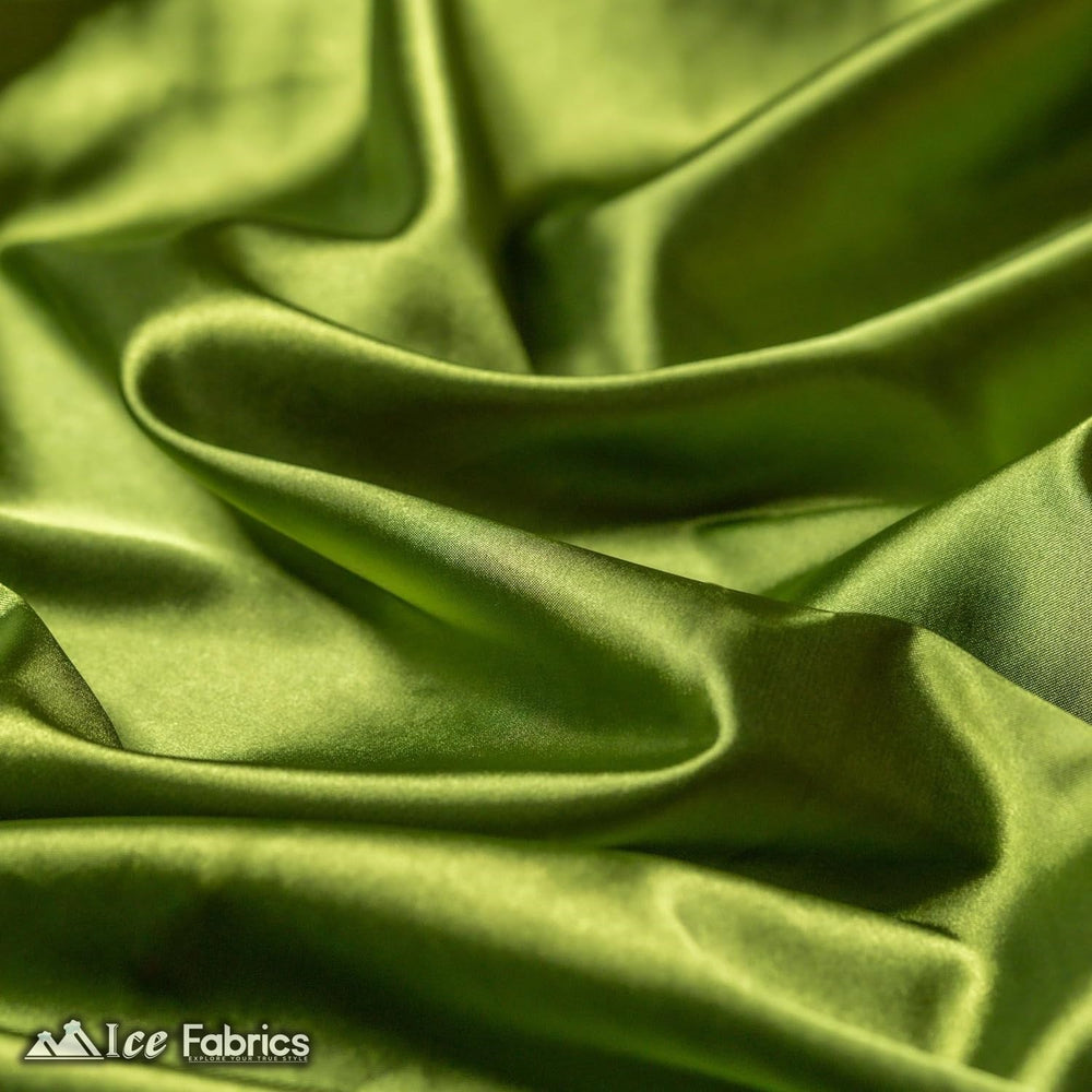 Luxurious New Shiny Light Olive Green Charmeuse Stretch Satin Fabric