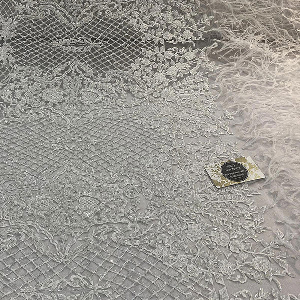 High-Quality Handmade Feathers Mesh Lace Fabric - IceFabrics
