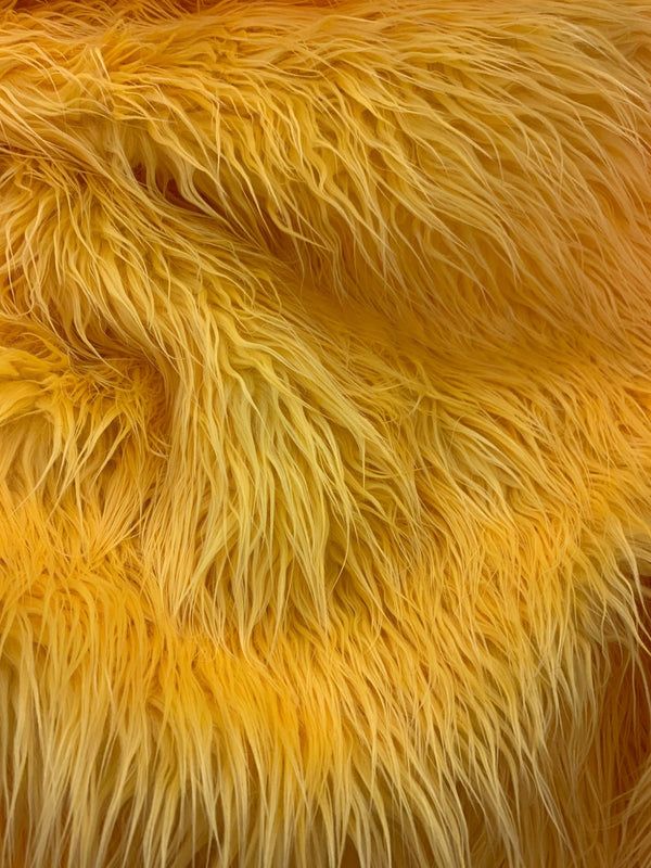Mango Yellow Mongolian Long Pile Fake Faux Fur Fabric Sold By The Yard